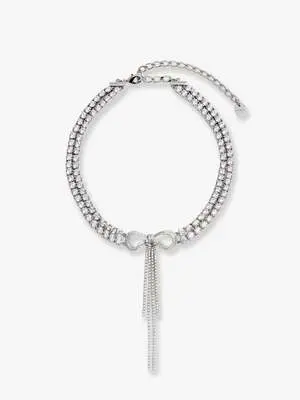 SELF-PORTRAIT Double Crystal Bow Choker - Silver