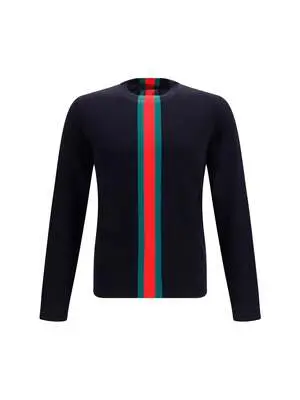 Gucci Knitted Cotton Sweater With Web Intarsia - Blue