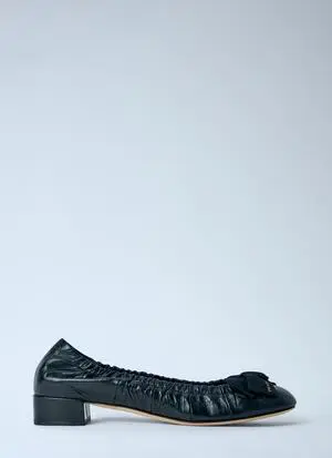 Prada Leather Bow Detail Ballet Flats - Black