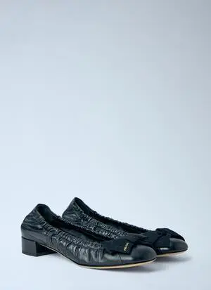Prada Leather Bow Detail Ballet Flats - Black