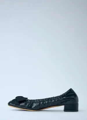 Prada Leather Bow Detail Ballet Flats - Black