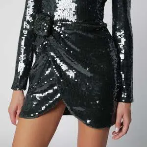 ROTATE BY BIRGER CHRISTENSEN Olive Black Sequined Mini Dress With Rosette