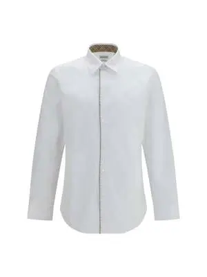 Burberry Cotton Shirt With Check Trims - White