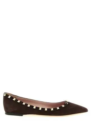 Valentino Garavani Rockstud Suede Ballerina Flats - Brown