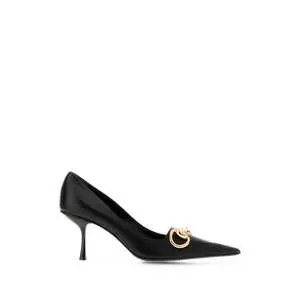 Gucci Leather Horsebit Pointed Toe Kitten Heel Shoes - Black