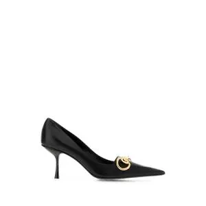 Gucci Leather Horsebit Pointed Toe Kitten Heel Shoes - Black