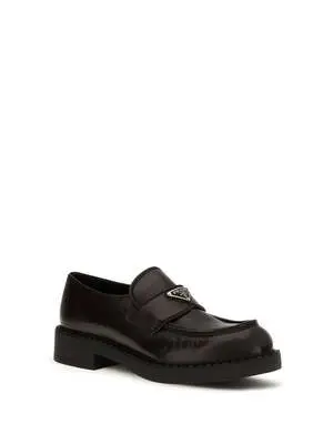Prada Brushed Leather Loafers With Triangle Logo