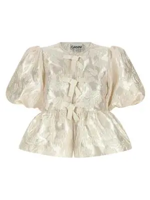 GANNI Satin Peplum' Blouse - White