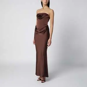 ROTATE BY BIRGER CHRISTENSEN Strapless Maxi Dress With Bodice - Brown