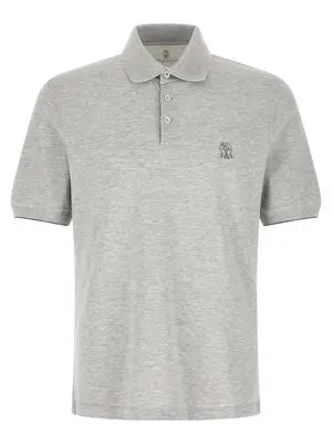 Brunello Cucinelli Logo Piqué Polo Shirt - Gray