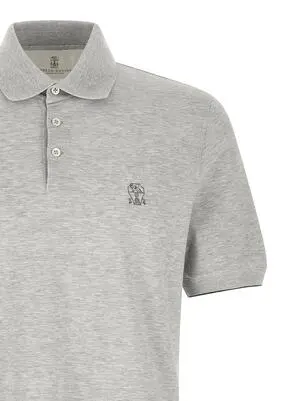 Brunello Cucinelli Logo Piqué Polo Shirt - Gray