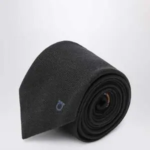 FERRAGAMO Dark Grey Gancini Jacquard Tie - Multicolor