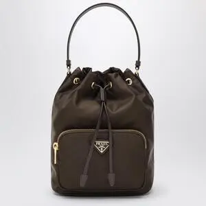 Prada Duet Bucket Bag In Re-nylon - Brown