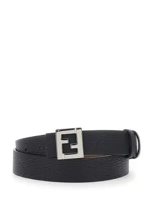 Fendi 3 Cm Pelle Ff Metal Silver Reversibile - Multicolor