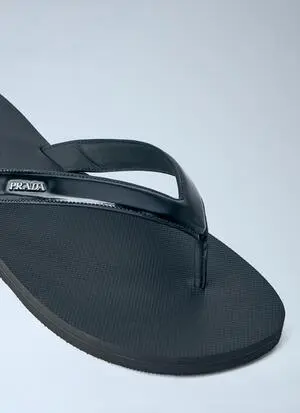 Prada Logo-embossed Leather Flip-flop Sandals - Black