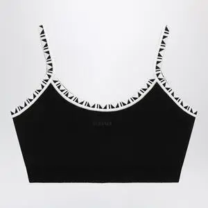 Versace Viscose-blend Cropped Top With Jacquard Details - Black