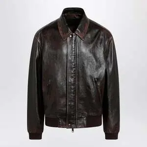 Prada Nappa Leather Bomber Jacket - Brown