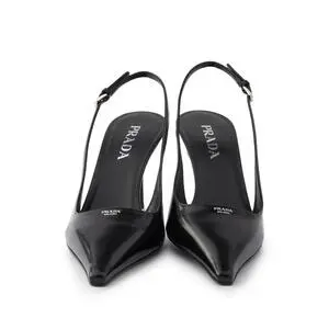 Prada Brushed Leather Slingback Pumps - Black