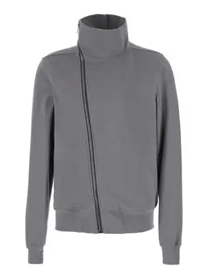 Rick Owens Bauhaus Jogger' Grey Sweatshirt With High Collar And Asymmetrical Zip Closure In Cotton For
