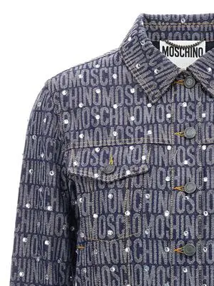 Moschino Embellished Logo Denim Jacket - Blue