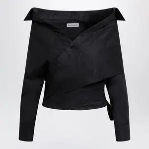 Balenciaga Off-shoulder Wrap Shirt - Black