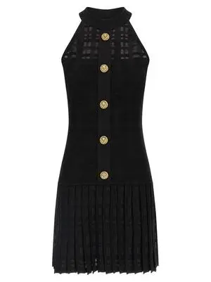 Balmain Tartan Knit Mini Dress - Black