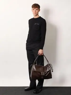 Fendi Flux Maxi Messenger Leather Shoulder Bag