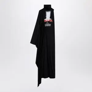 Balenciaga The Door Draped Maxi Cotton Jersey Dress - Black