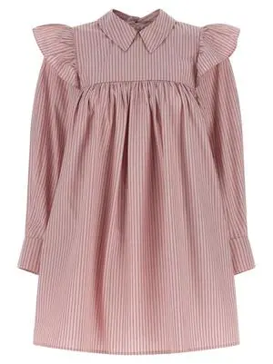 GANNI Striped Cotton Mini Dress - Pink