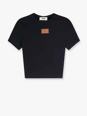 Fendi Cropped Stretch Cotton T-shirt - Black