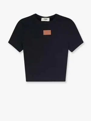 Fendi Cropped Stretch Cotton T-shirt - Black
