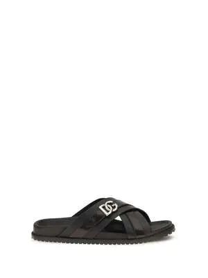 Dolce & Gabbana Smooth Calf Leather Slide Sandals - Black