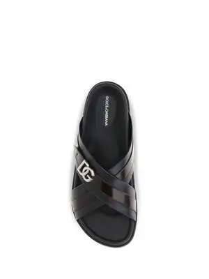 Dolce & Gabbana Smooth Calf Leather Slide Sandals