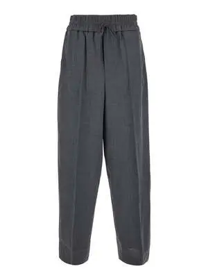 AMI Paris Gray Pants With Elasticized Drawstring Waist In Wool For - Multicolor