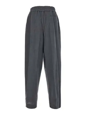AMI Paris Gray Pants With Elasticized Drawstring Waist In Wool For