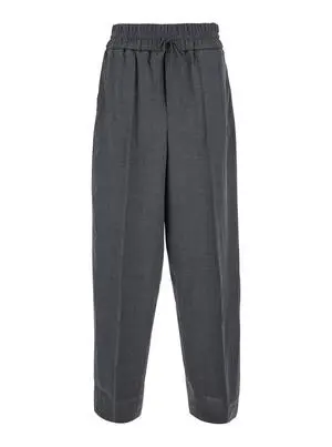 AMI Paris Gray Pants With Elasticized Drawstring Waist In Wool For - Multicolor