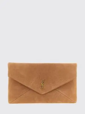 Saint Laurent Suede Calfskin Envelope Clutch With Monogram - Brown