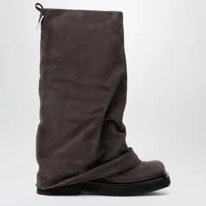 Attico Robin Combat Boots In Suede, Dark Grey - Gray
