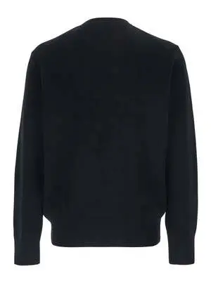 AMI Paris Wool Blend Embroidered Crewneck Sweater - Black
