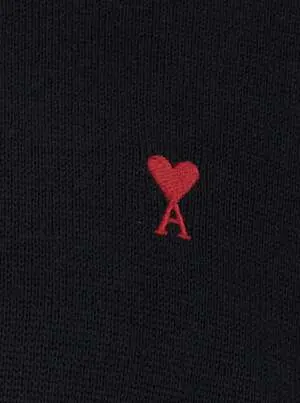 AMI Paris Wool Blend Embroidered Crewneck Sweater - Black