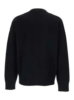 AMI Paris Crewneck Sweater With Adc Embroidery On The Front In Wool For - Black