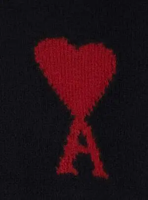 AMI Paris Crewneck Sweater With Adc Embroidery On The Front In Wool For - Black