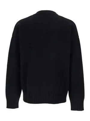 AMI Paris Wool Crewneck Sweater With Embroidery - Black