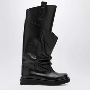 Attico Robin Passeggiata Combat Boots In Calf Leather - Black