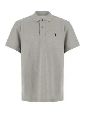 AMI Paris Polo Shirt With De Coeur Contrast And Black Cotton Fabric For - Gray