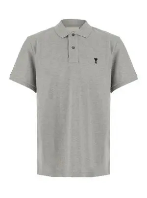 AMI Paris Polo Shirt With De Coeur Contrast And Black Cotton Fabric For