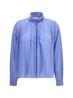 FORTE_FORTE Pleated High-neck Blouse - Blue