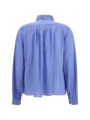 FORTE_FORTE Pleated High-neck Blouse - Blue