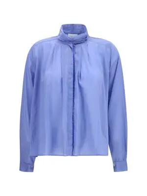 FORTE_FORTE Pleated High-neck Blouse - Blue
