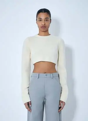 RIER Cropped Knit Sweater - Cream